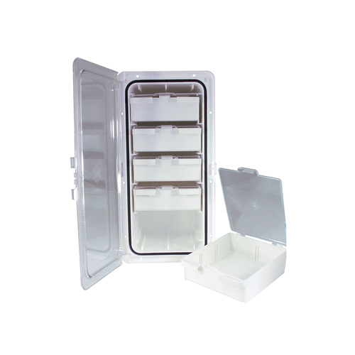 Storage Box Flush Mounted 3 Drawer with Half Lid White 382 x 285mm